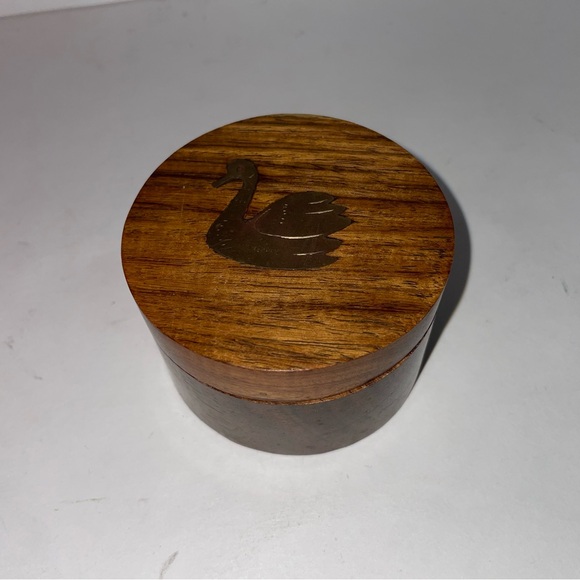 Vintage | Accents | Vintage Wood Turned Trinket Box With Brass Swan ...